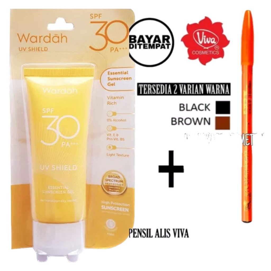 Jual Wardah UV Shield Essential SUNSCREEN Gel SPF 30 PA++ 40 ml + Pensil Alis | Shopee Indonesia