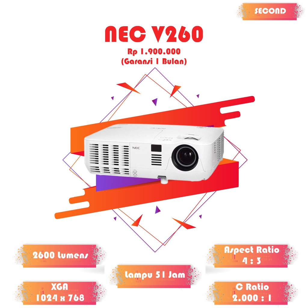 Jual Proyektor NEC V260 2600 Lumens lampu 51 jam mulus terang garansi 1 ...