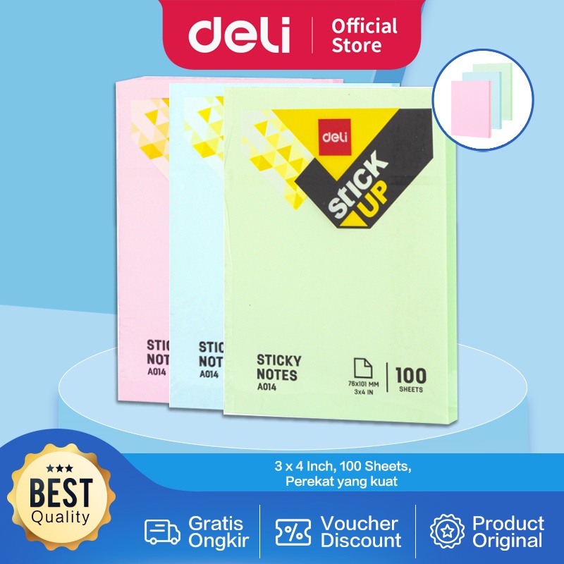 Jual Deli Memo tempel - Sticky Notes 100 Sheets perekat kuat tahan lama ...