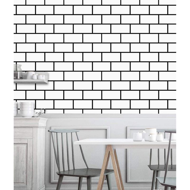 Jual COD_10 M X 45 CM WALLPAPER DINDING (BATA PUTIH GARIS HITAM ...