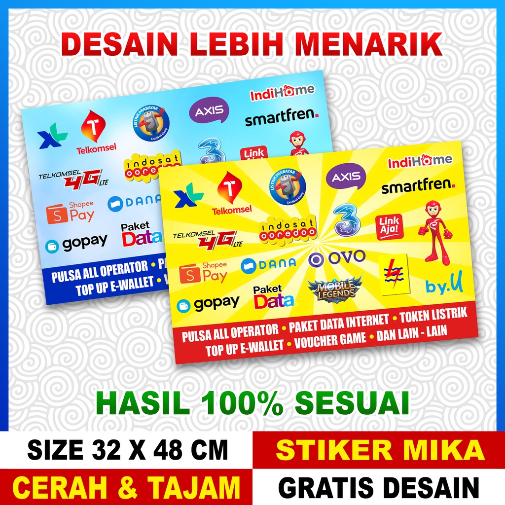 Jual STIKER KONTER PULSA GAMBAR UKURAN 32X48 CM | Shopee Indonesia