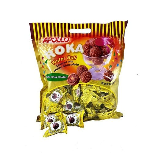 Jual Apollo Roka Coklat isi 70 Pcs 420 gr Wafer Bulat Balut Kacang ...