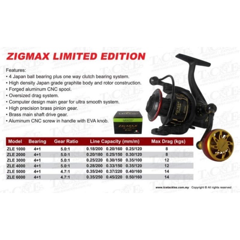 Jual reel Ajiking zig max limited edition 4000 5000 6000 | Shopee Indonesia