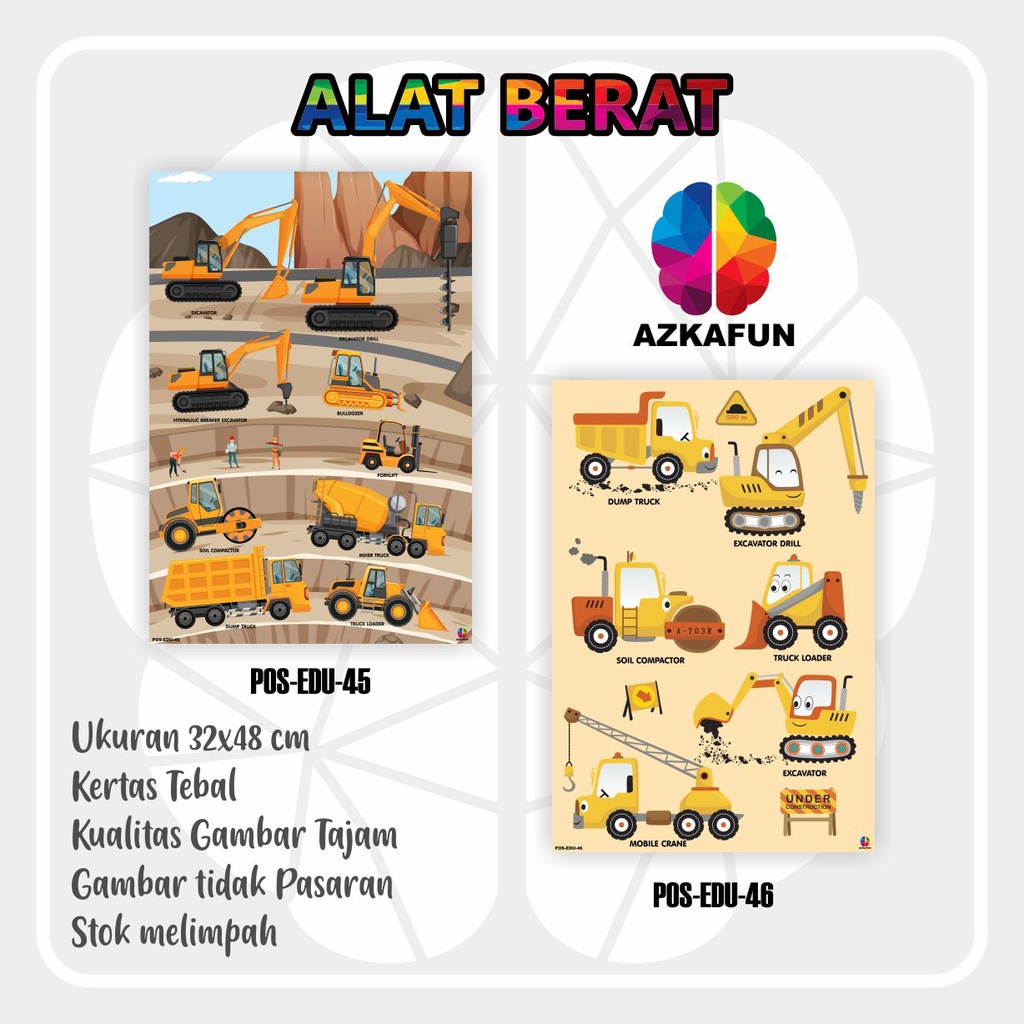 Jual Poster Edukasi ALAT BERAT - Poster edukasi belajar anak alat berat ...