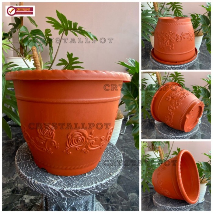 Jual Pot Bunga Tanaman Hias Taman Kebun Shallom Merah Coklat 30 Bahan ...