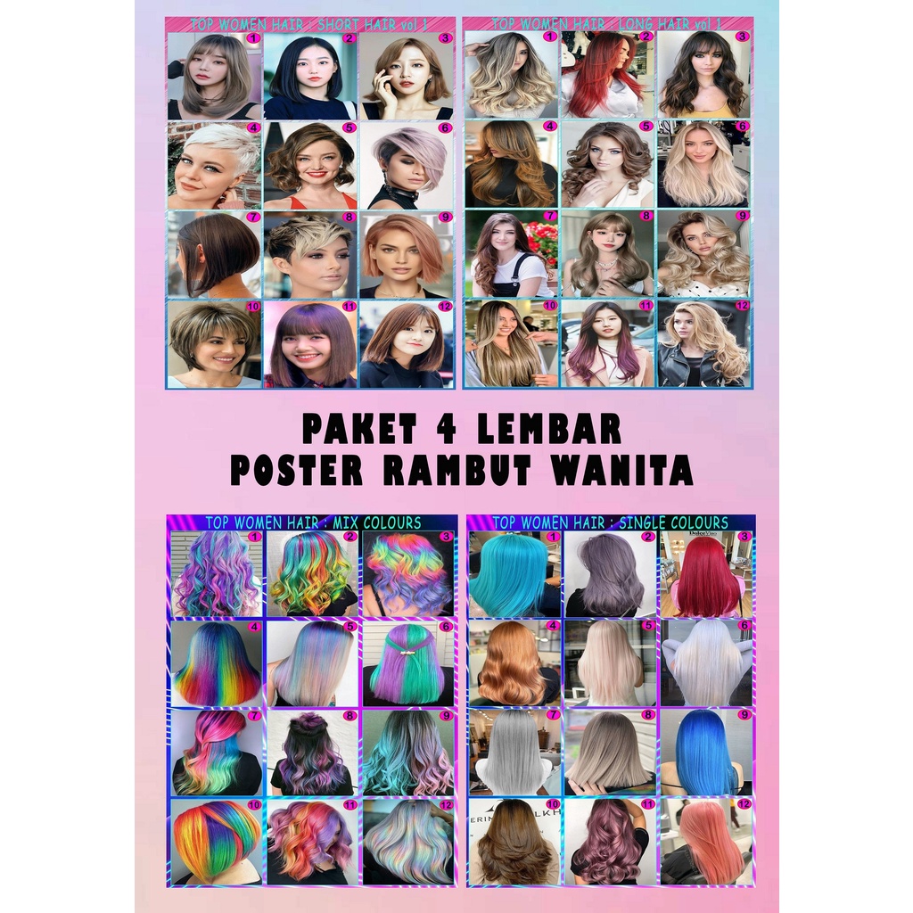 Jual 4 Lembar Poster Salon / Poster Warna Rambut Perempuan / Poster ...
