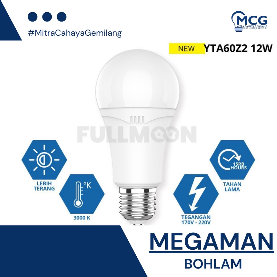 Jual LAMPU BOHLAM MEGAMEN A-BULB YTA60Z2 12W 6500K | Shopee Indonesia