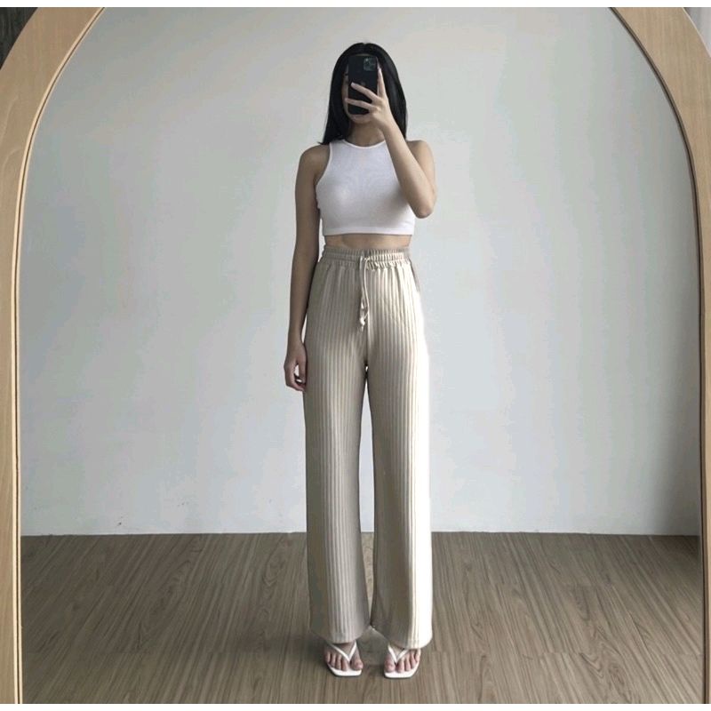 Jual Kulot Knit Pants Tali / Loose Pants Higwaist Kulot Basic Stretch ...