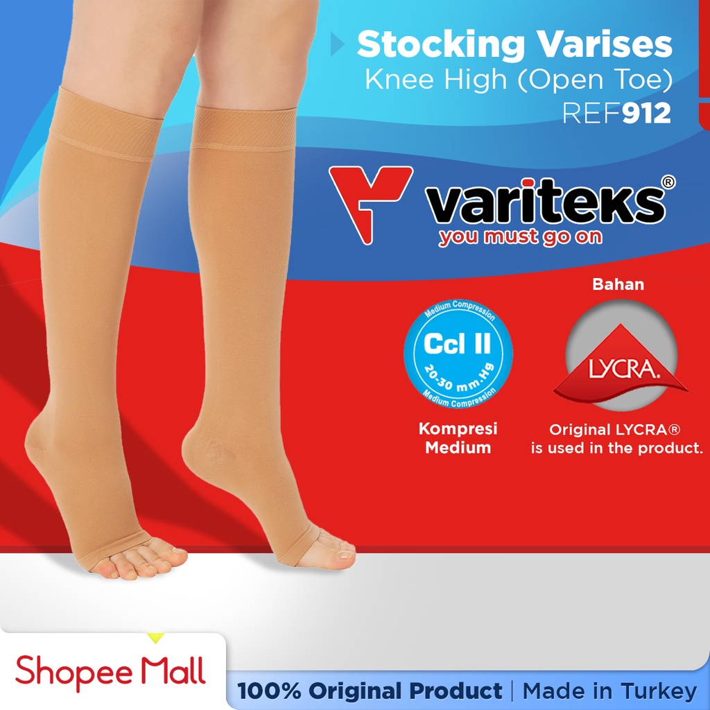 Jual VARITEKS 912 Knee High Varicose Stocking (Open Toe) CCL2 | Shopee ...