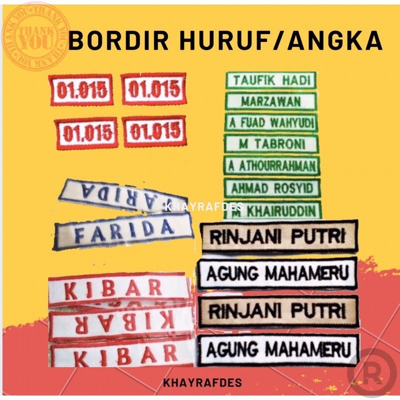 Jual Sehari jadi! Minimal pcs Papan nama-Bordir nametag-nama anak-nama ...