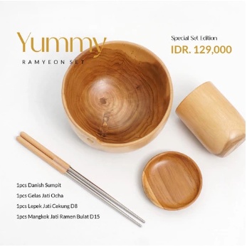 Jual Homie Promo Set Yummy Ramyeon / Mangkok Mie / Wooden Bowl / Gelas Jati Ocha / Mangkok Jati ...