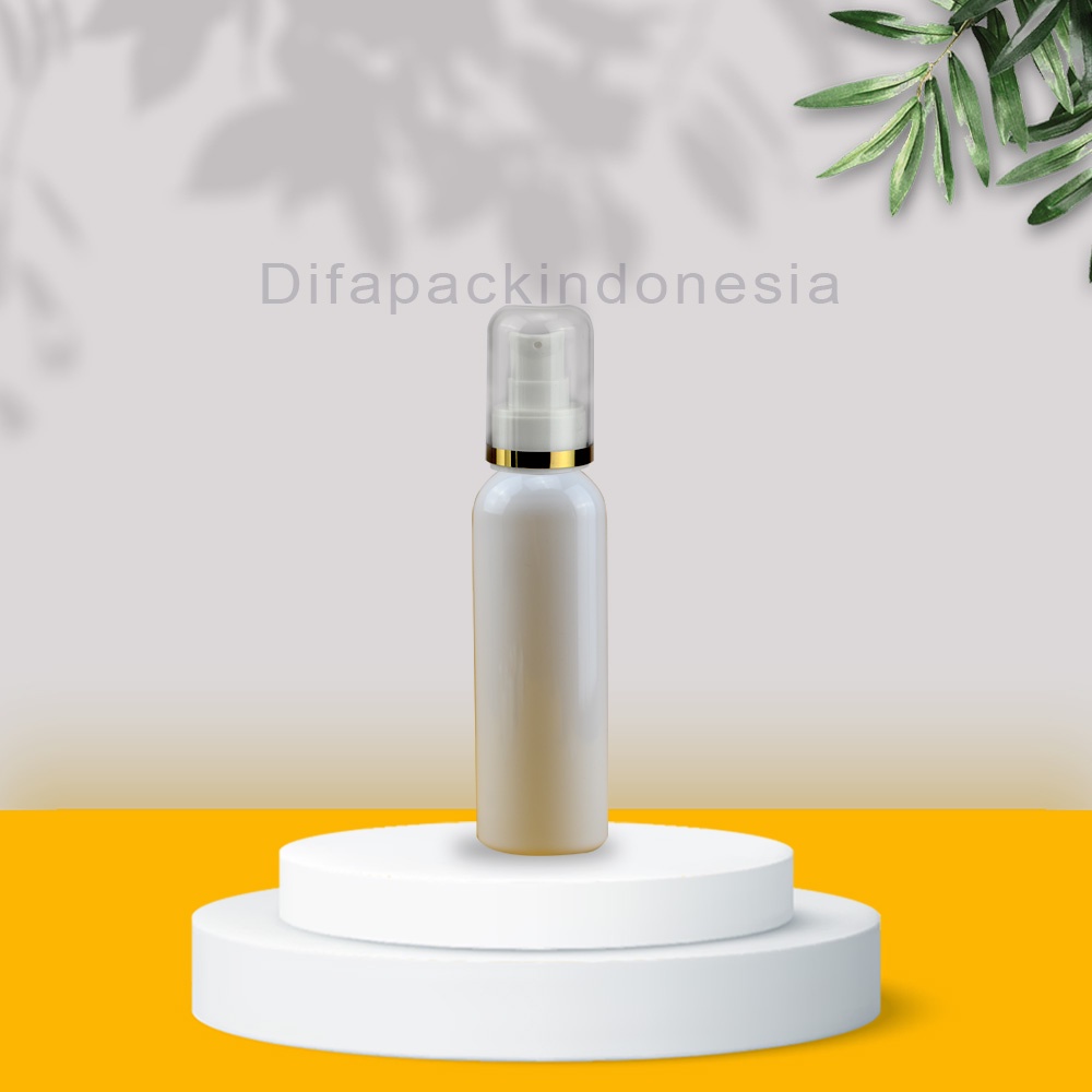 Jual Botol kosmetik PET pump treatment bebek 100ml list gold/putih | Shopee Indonesia