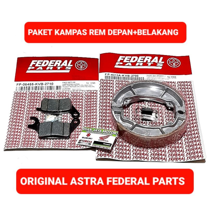 Jual (Federal) Paket Kampas Rem Depan + Kampas Rem Belakang Honda Beat ...