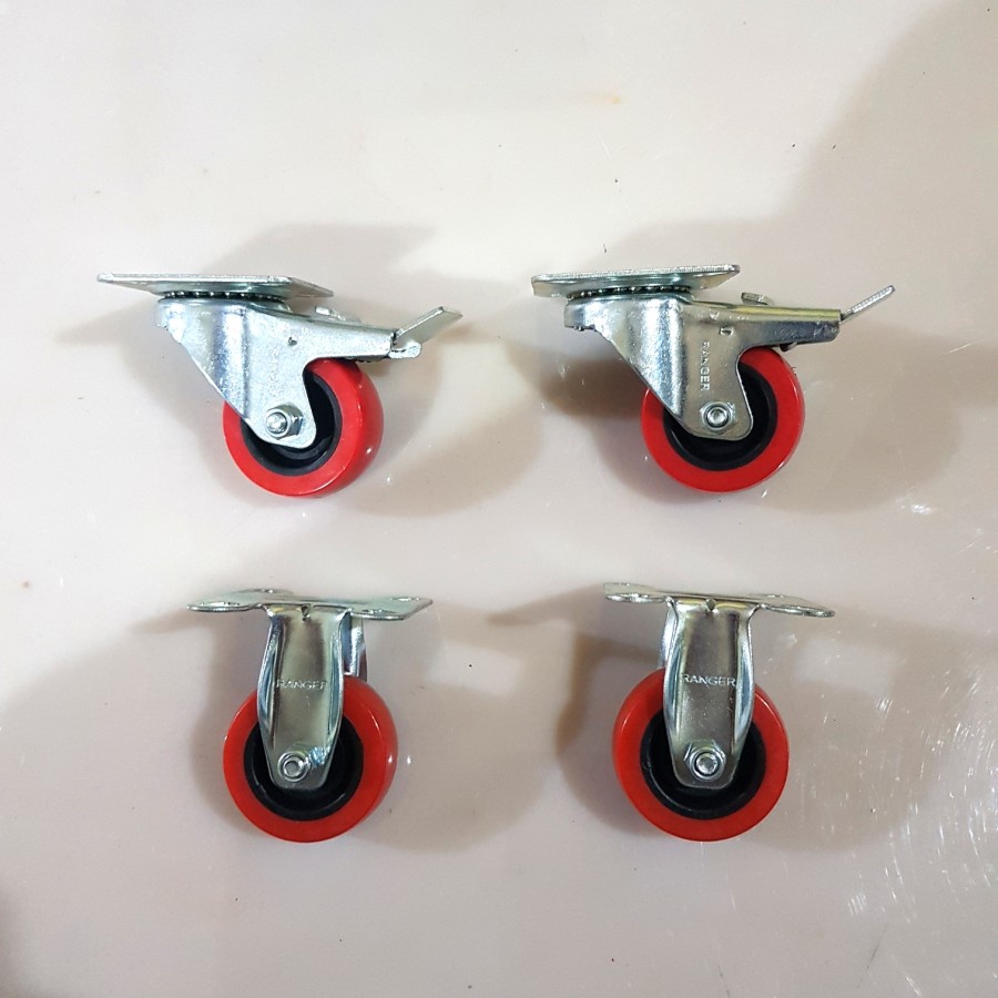 Jual Roda Rak / Lemari Pu Merah ranger 2 inch ( 2muter+rem 2mati ...