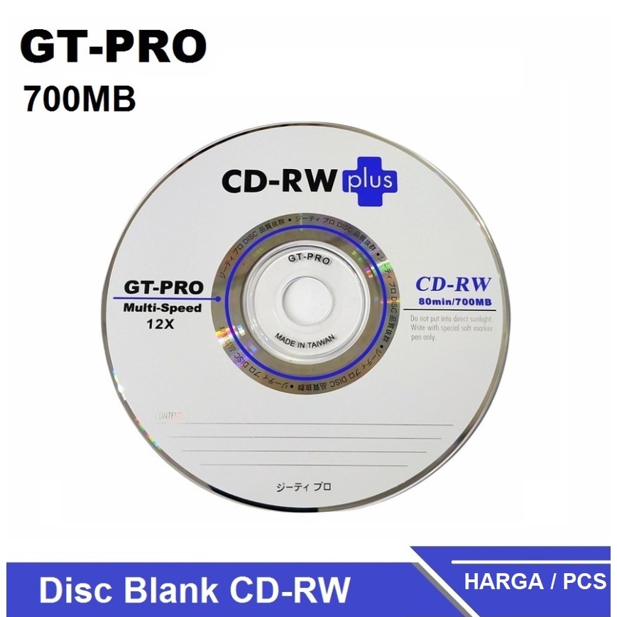 Jual CD-RW Plus GT Pro Kapasitas 700 MB 80 Menit / CD Kosong Disc Blank / Compact Disc (CD) GT ...