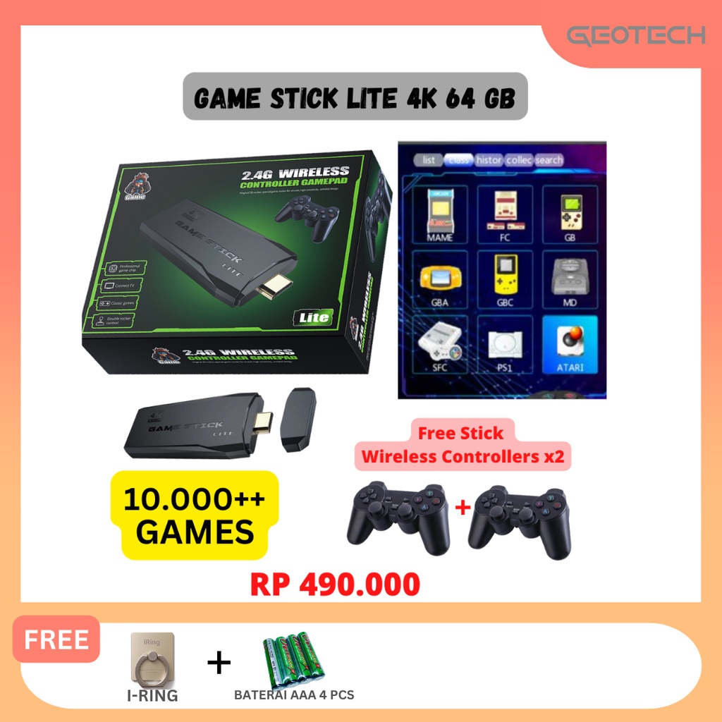 Jual Game Stick 4K Lite GEOTECH TV BOX 64 GB 10.000+ Game Console Bisa ...