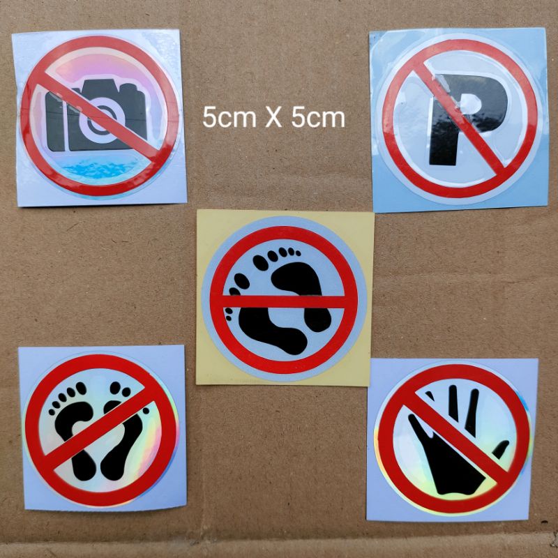 Jual Sticker Dilarang Injak Dilarang Pegang Dilarang Parkir Kecil 5x5 ...