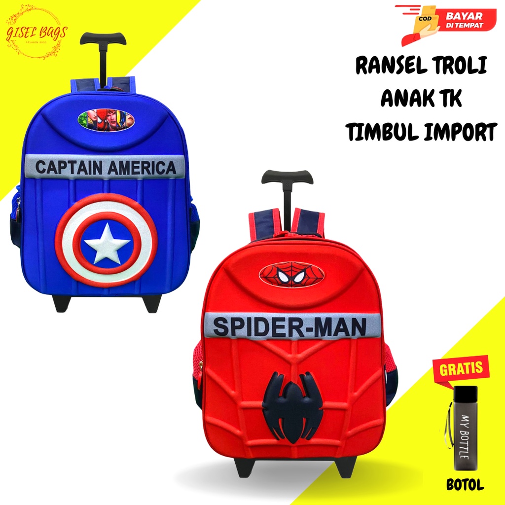Jual Tas troli anak laki laki sekolah paud tk import gambar timbul karakter superhero waterproof ...