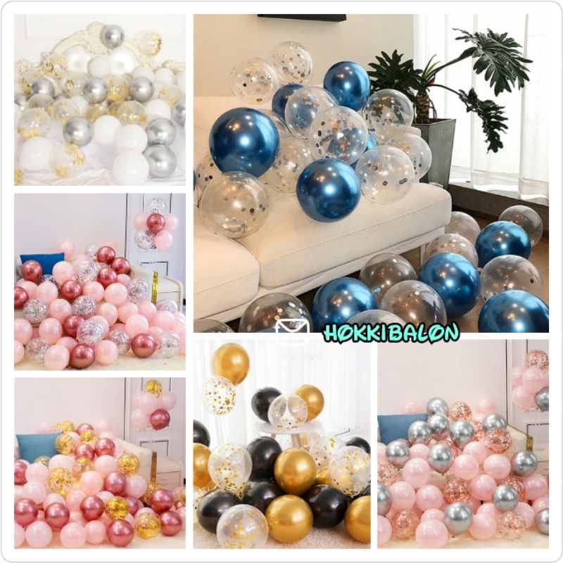 Jual Paket Balon Metalik Chrome Mix Confetti Transparat 15pcs | Shopee ...