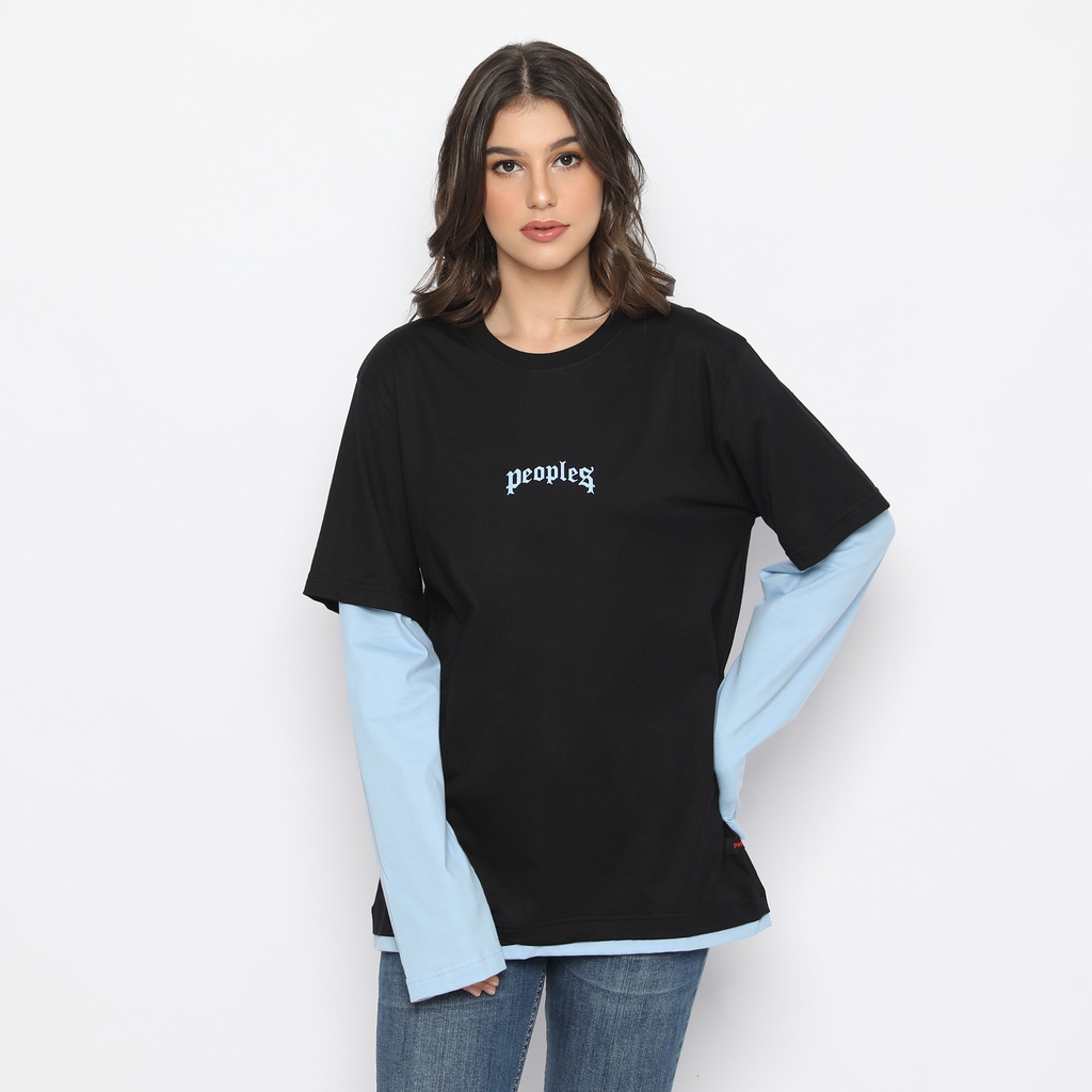 Jual Peoples kaos pria unisex double layer logo - hitam biru | Shopee ...