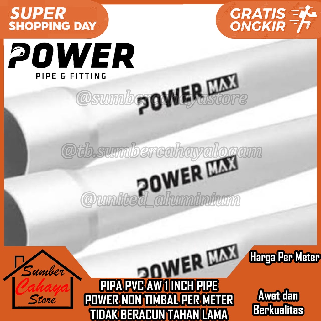 Jual Pipa Air Power PVC AW Tebal 1 Meter 1" Inch In Inci Inchi Putih ...