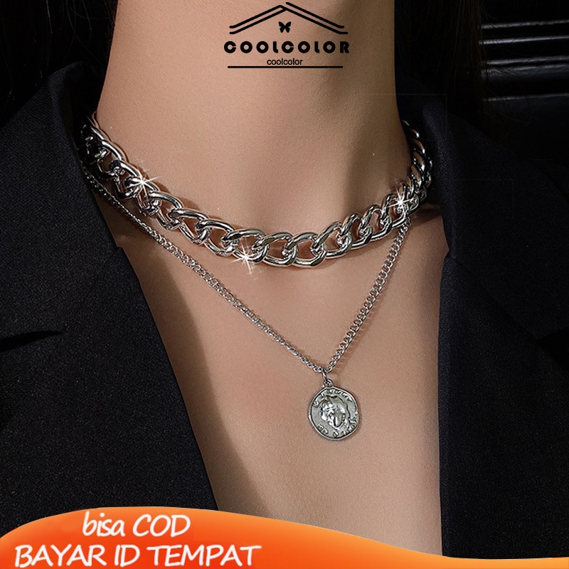 Jual Ready Stock ️Kalung titanium pria emas Rantai Double Layer Dengan ...