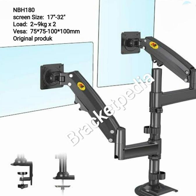 Jual bracket monitor meja Breket tv monitor NBH180 17"-32" Dual Monitor ...