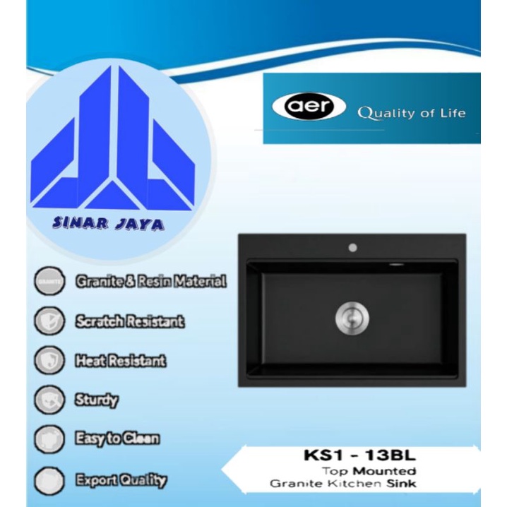 Jual AER Granite Kitchen Sink-Bak Cuci Piring Granite-Tempat Cuci Piring Granite KS1-13BL ...