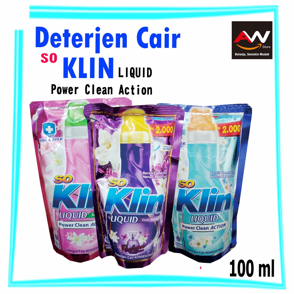 Jual So Klin Deterjen Cair Liquid Power Clean Action Biru Pink Ungu 100 ...