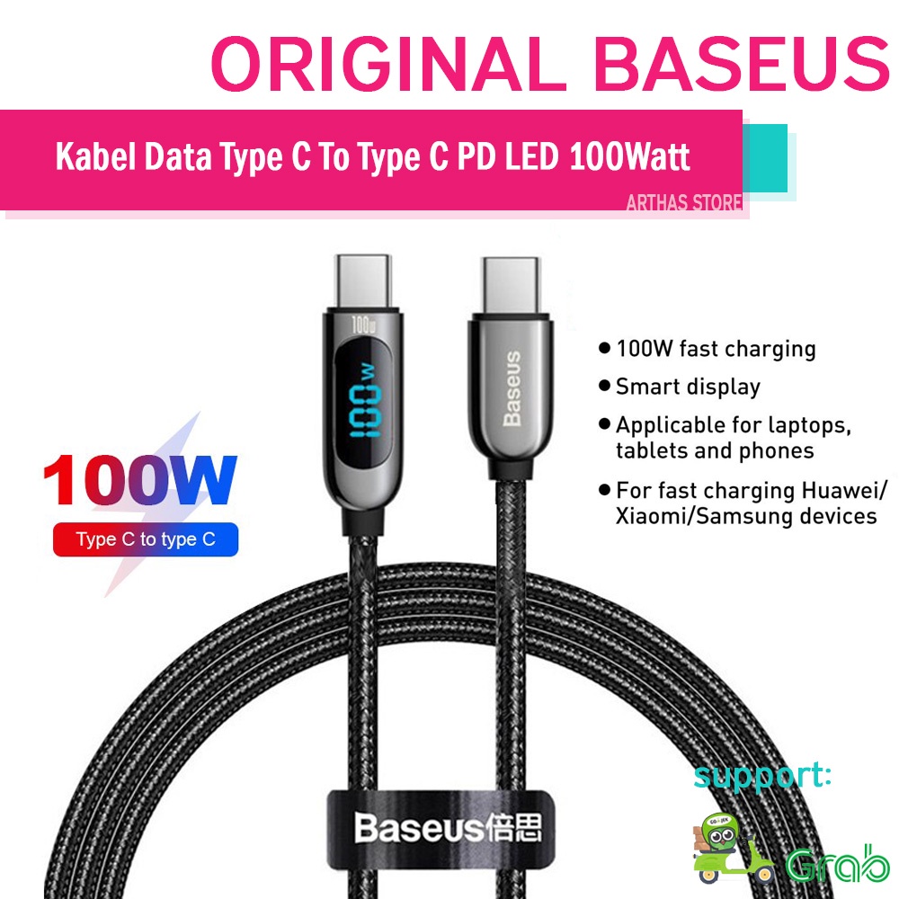 Jual KABEL DATA TYPE C TO TYPE C 100W PD FAST CHARGING BASEUS LED ...
