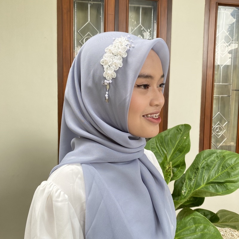 Jual Hijab segiempat payet bunga hijab mahkota untuk lamaran / acara ...
