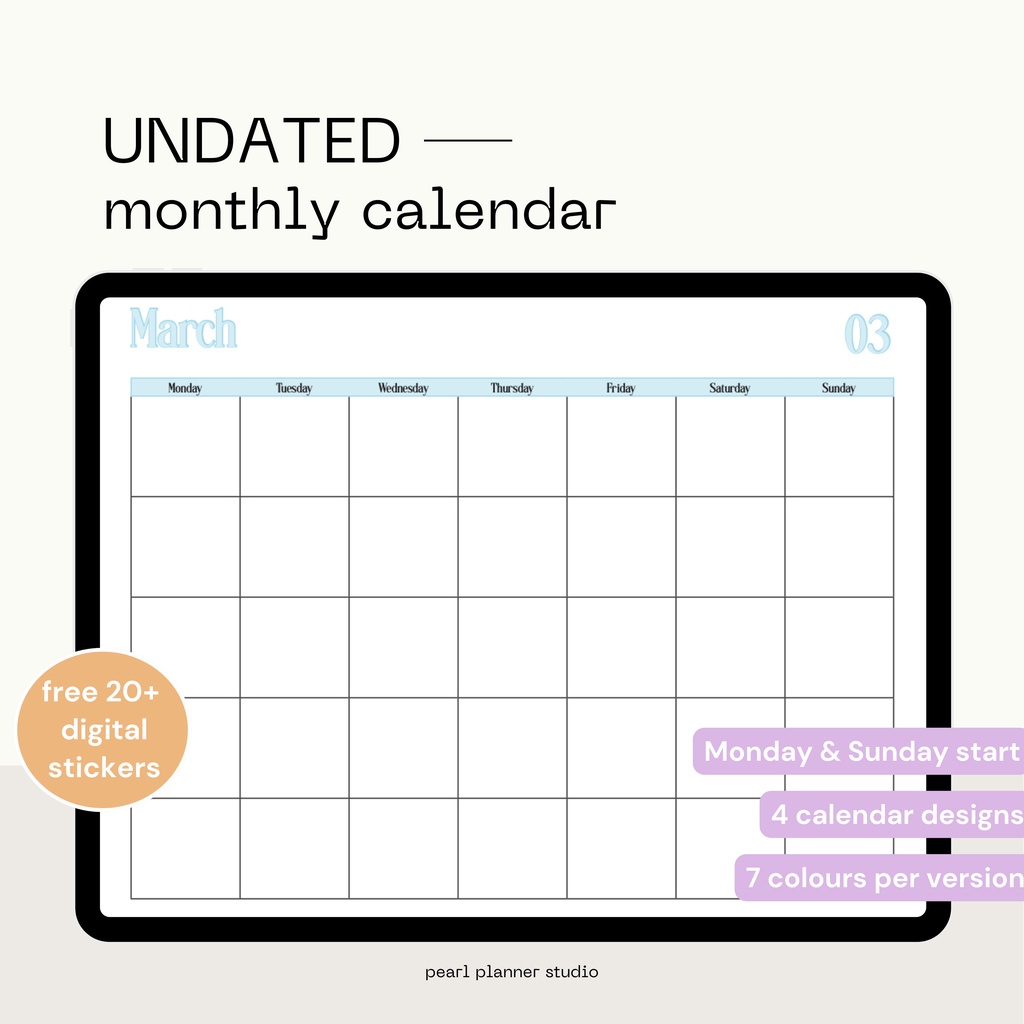 Jual UNDATED Monthly Calendar | Printable | Kalender | Kalender tanpa ...