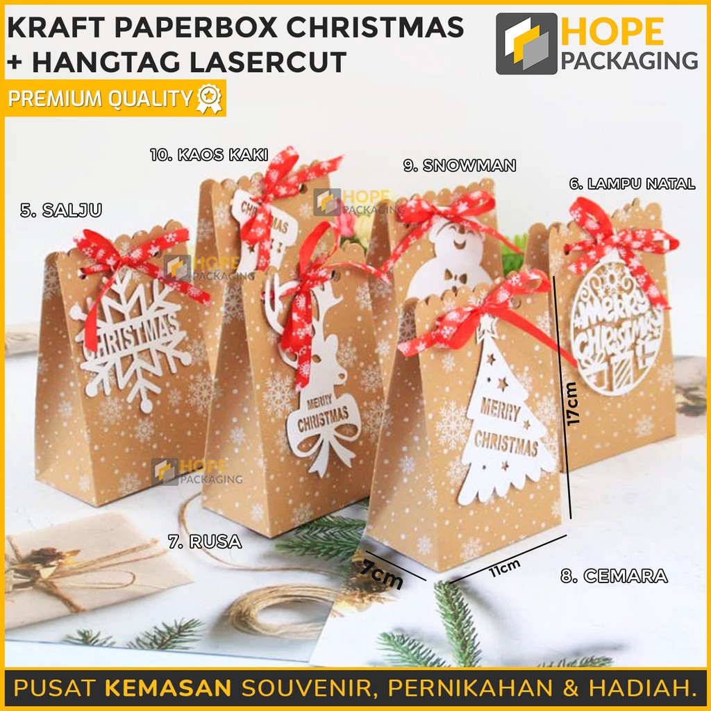 Jual Paper Box Kraft Natal + Hangtag Lasercut / Kantong Souvenir Kertas ...