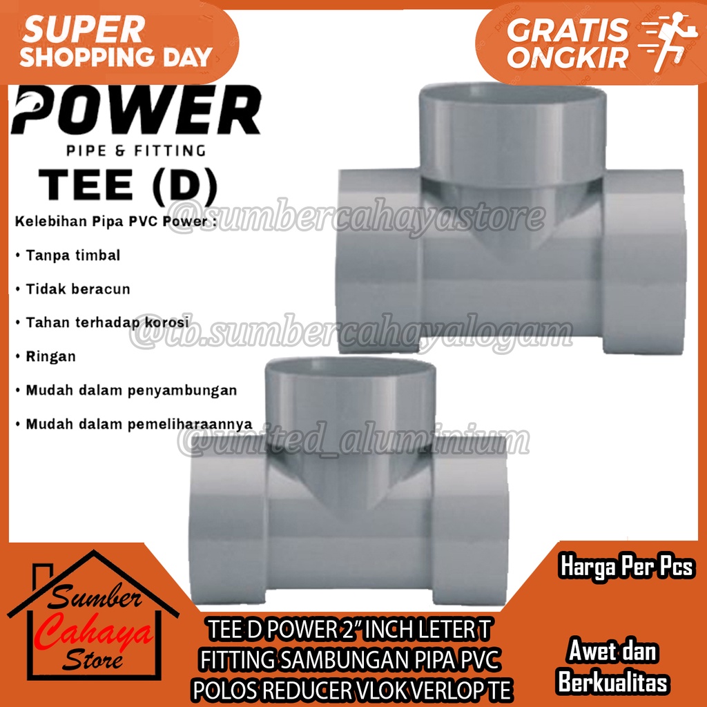 Jual TEE D POWER 2” INCH LETER T FITTING SAMBUNGAN PIPA PVC POLOS ...