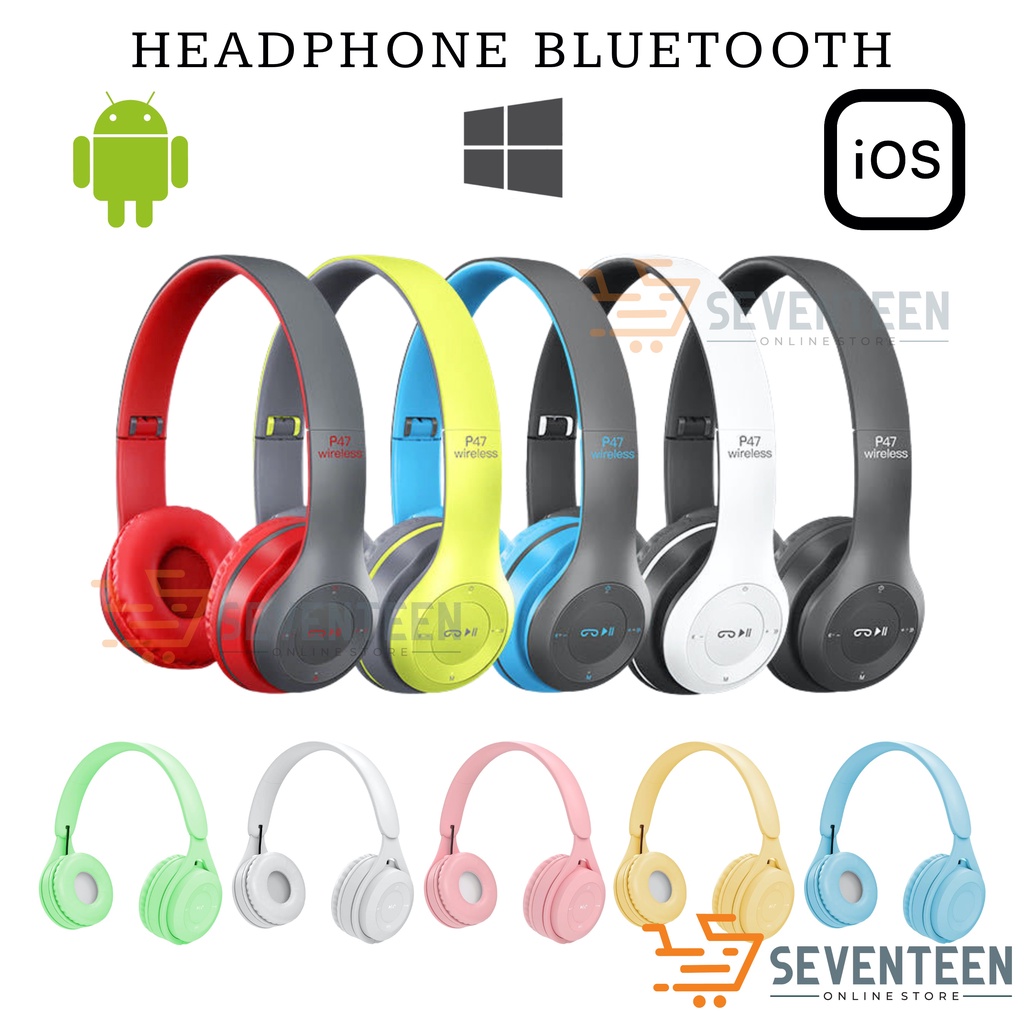 Jual SEVENTEEN HEADPHONE BLUETOOTH P47 Y08 GAMING MUSIC HEADPHONE BANDO ...