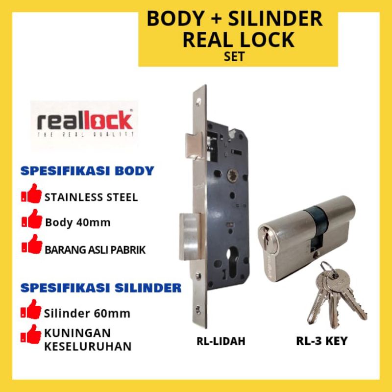Jual BODY KUNCI MORTISE LOCK KUNCI RUMAH PINTU SET PELOR LIDAH DEKSON SOLID 40MM SILINDER ...