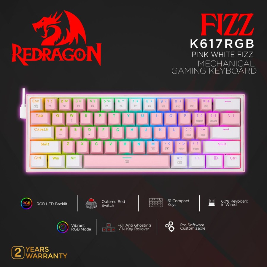 Jual Redragon K617 / K617 FIZZ / K617RGB / K617 RGB PINK - WHITE 60% ...