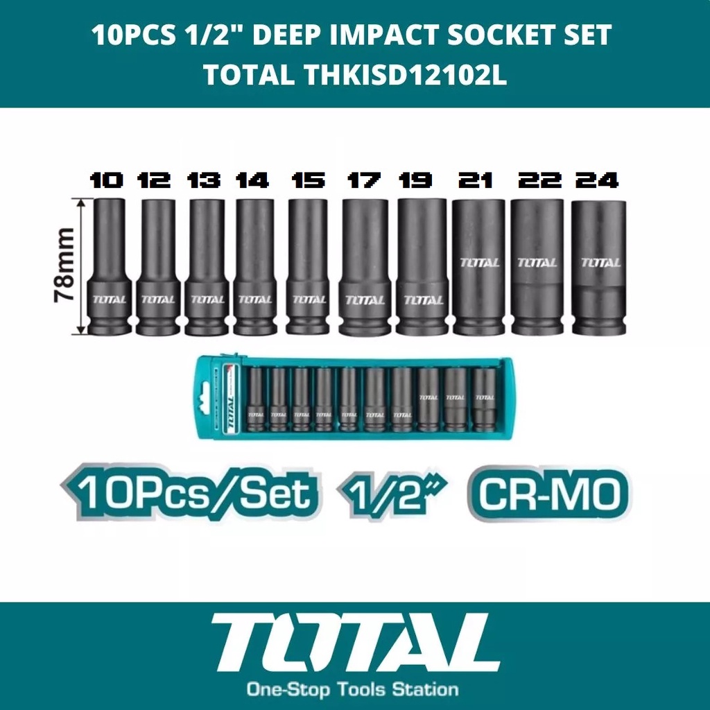 Jual TOTAL MATA IMPACT WRENCH / DEEP IMPACT SOCKET 1/2" SET 10 PCS ...