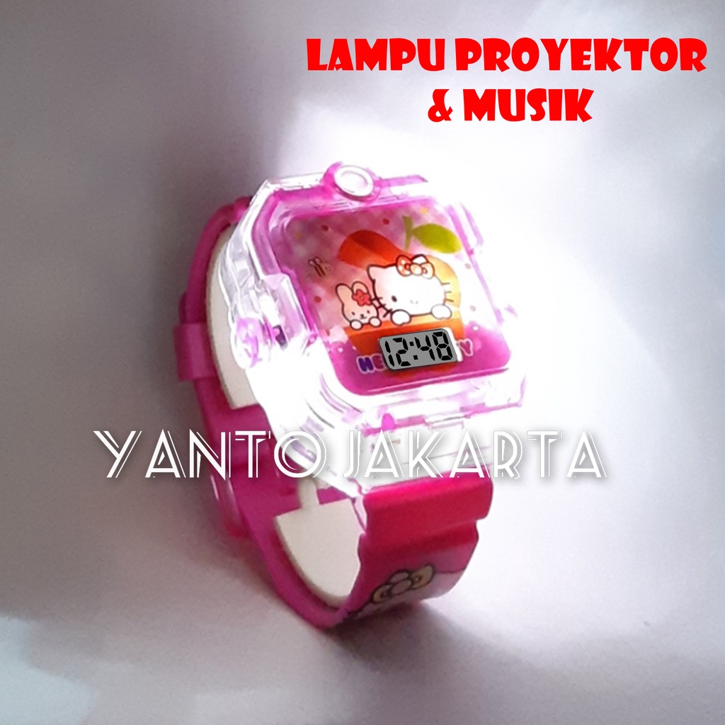 Jual HELLO KITTY JAM TANGAN ANAK PEREMPUAN LAMPU MUSIK PROYEKTOR ...