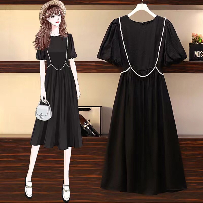 Jual First Girl-Dress hitam Aksen Mutiara - F98 | Shopee Indonesia