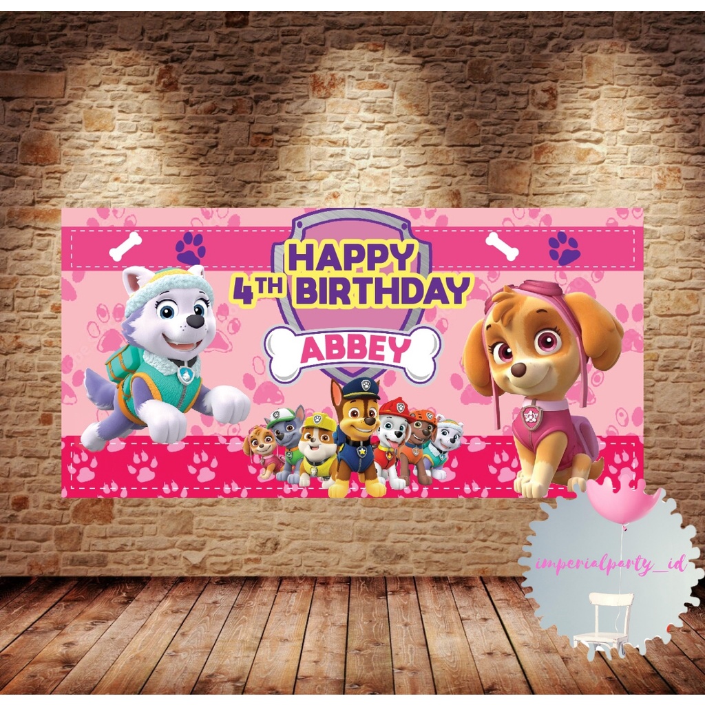 Jual Custom Happy Birthday Backdrop Banner Spanduk Paw Patrol Pink Girl ...