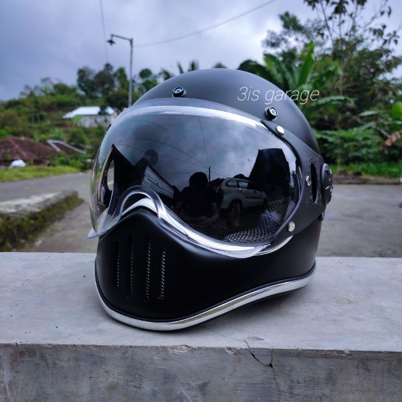 Jual HELM CUSTOM CAKIL PILOT VISOR KLASIK RETRO LIST CHROME | Shopee ...