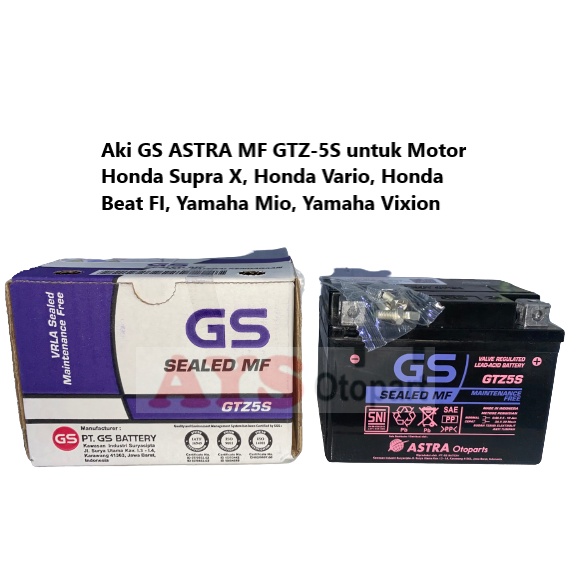 Jual Aki GS ASTRA MF GSMF-GTZ-5S untuk Motor Honda Supra X, Honda Vario ...