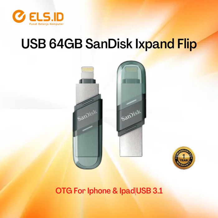 Jual USB Flashdisk 64GB SanDisk Ixpand Flip 3.1 - OTG For Iphone ...