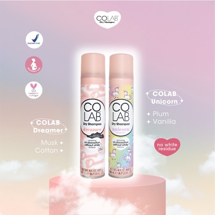 Jual Shampoo Colab Dry Shampoo Dreamer 200Ml + Unicorn 200Ml | Shopee ...