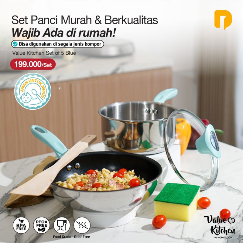 Jual panci set value kitchen set of 5 blue ori homecook dusdusan ...