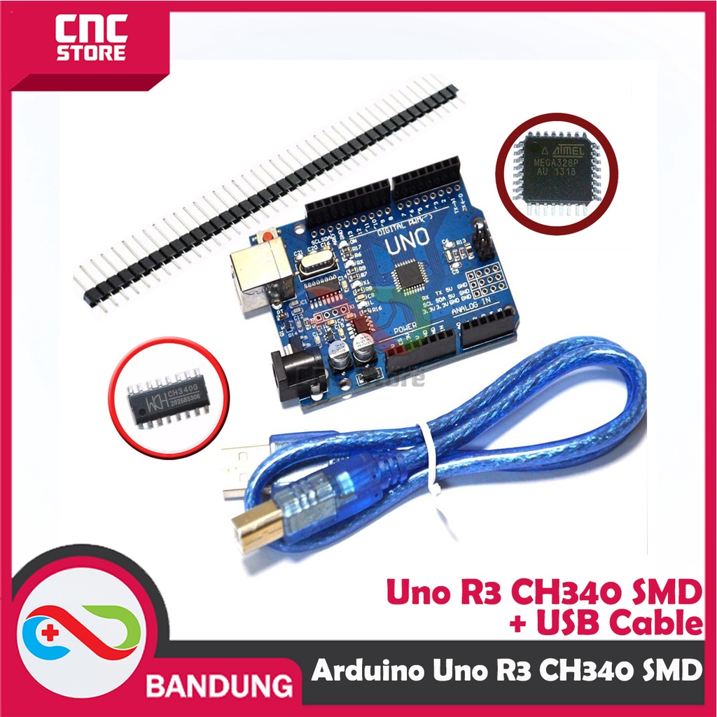 Jual UNO R3 SMD CH340 ATMEGA328P PLUS KABEL USB & PIN HEADER | Shopee ...