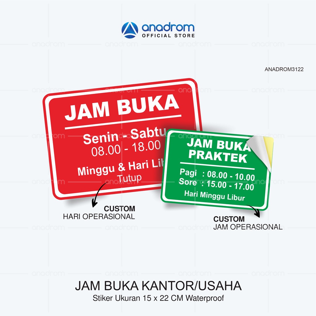 Jual Stiker Jam Buka Kantor / Usaha Custom | Size 15 x 22 cm Vynil PVC & UV | Anadrom 3122 ...