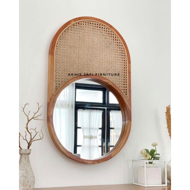Jual cermin oval/cermin dinding kayu jati solid | Shopee Indonesia