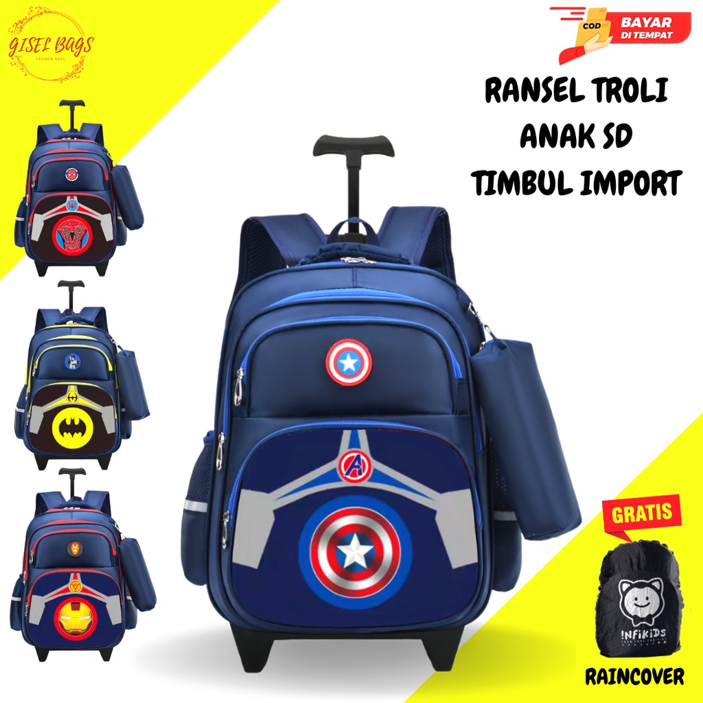 Jual Tas troli anak laki laki sekolah sd import gambar timbul karakter superhero waterproof ...